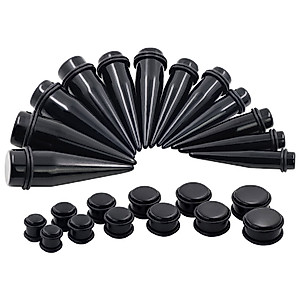 Oyaface 36PC Big Gauges Kit Ear Stretching 00G-20mm Acrylic Taper Plug Silicone Tunnels Piercing Kits Black
