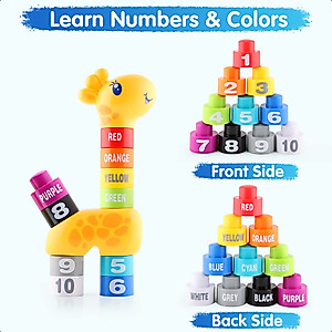 iPlay, iLearn Baby Stacking Toys, Toddler Montessori Building Blocks Set, Infant Alphabet Number Learning Block, Early Development Educational Birthday Gift for 12 18 Month 1 2 3 Year old Kid Boy Girl