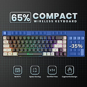 GEODMAER 65% Wireless Gaming Keyboard, Rechargeable Backlit Gaming Keyboard, Ultra-Compact Mini Mechanical Feel Anti-ghosting Keyboard for PC Laptop PS5 PS4 Xbox One Mac Gamer (Black-White)