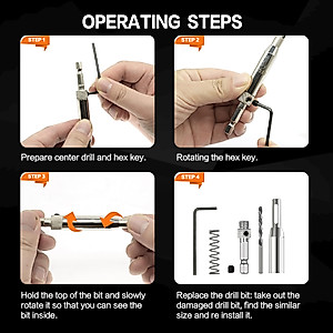 GMTOOLS 17pcs VIX Bits Self Centering Drill Bit Set, 1/4" Hex Shank Self Centering Hinge Tapper Core Drill Bit Set for Woodworking Window Door Hinge with 1 Hex Key & 8 Drill Bits 5/64"-1/4"