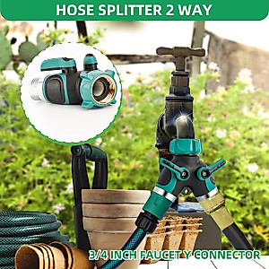 Hose Splitter 2 Way 3/4 Inch Faucet Y Connector With Shut Off Valve,Garden Hose Splitter With 4 Leakproof Washers 1 Tape As Gift,Garden Supplies Hose Splitter Adapter For Indoor Or Outdoor Faucets