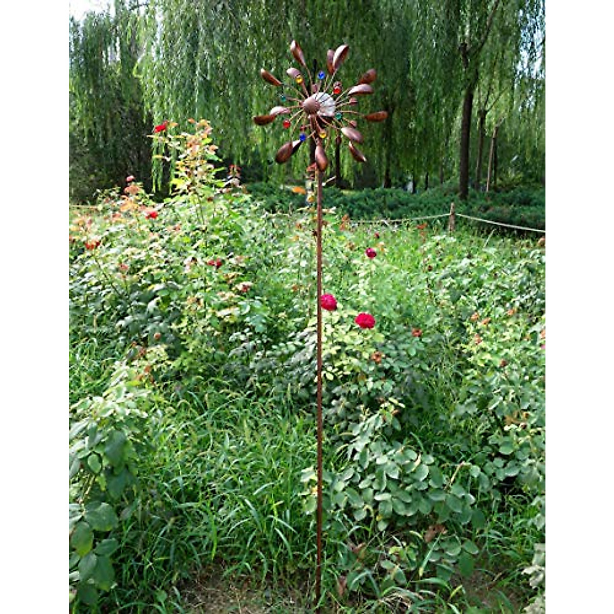 Solar Wind Spinner New 75in Jewel Cup LED Lighting Solar Powered Glass Ball with Kinetic Wind Spinner Dual Direction, Solar Windmill Spinner for Patio Lawn & Garden, Yard Spinner