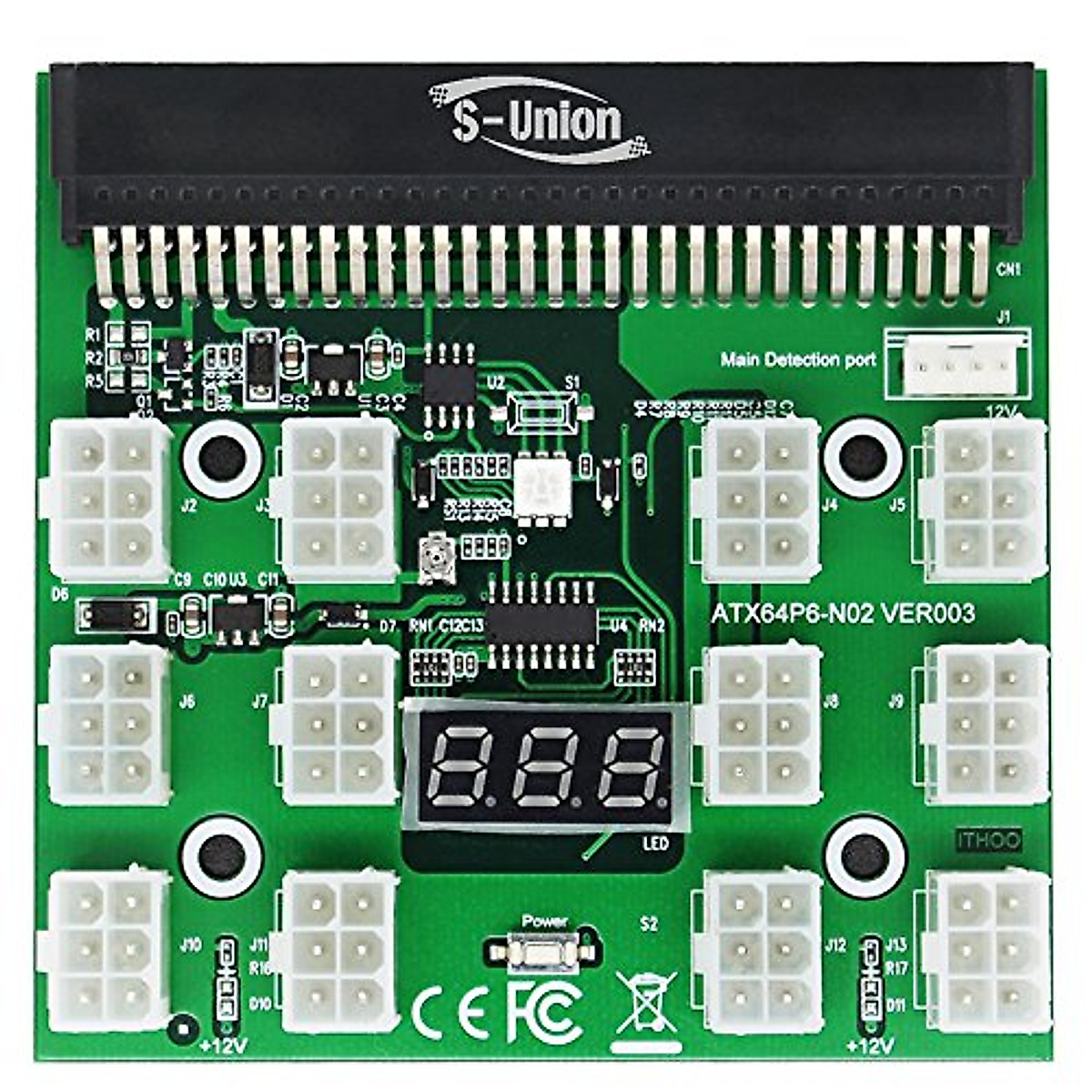 S-Union Ethereum ETH ZEC Mining GPU 1200w/750w PSU Breakout Board 12V for DPS-1200FB DPS-1200QB PS-2751-5Q HSTSN-PL12 DPS-700LB PS-2112-5L DPS-750RB DL580 Series (with Power Button)