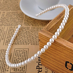 Aysekone 2 Pack Simple Design Imitation Pearl Headband Lady Full Pearl Bead Fashion Stylish Headband Wedding Party Bridal Hair Hoop