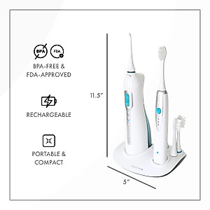 ToiletTree Products Poseidon Irrigator and Toothbrush Combo - Rechargeable Sonic Toothbrush and Oral Irrigator to Support Oral Health and Fight Bad Breath - Comes with Extra Tips for Multiple Users