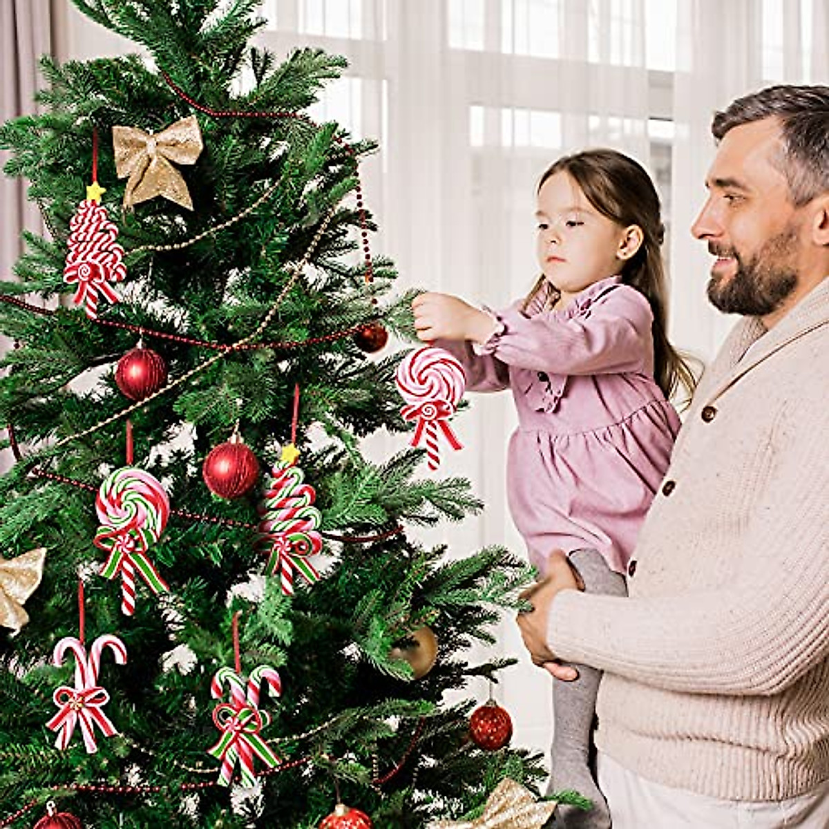 6 Pieces Christmas Candy Ornaments Lollipop Ornament Candy Cane Hanging Decor Peppermint Christmas Tree Decoration Fake Candy Canes Crafts for Xmas Wreath Party Supplies Red and White (Basic Style)