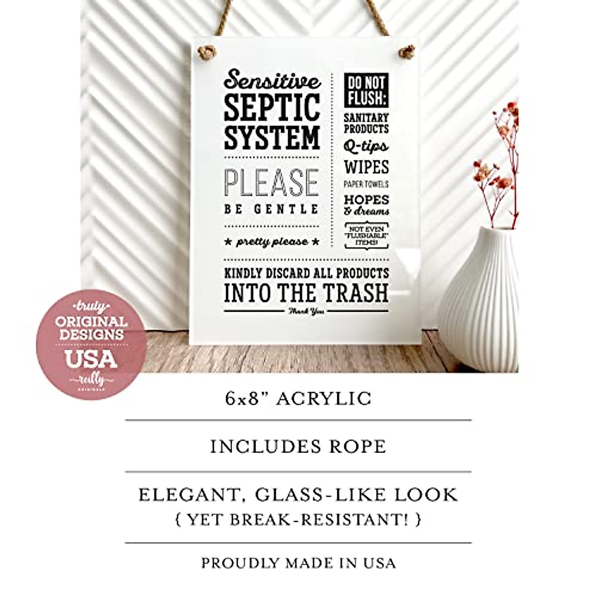 6x8 Inch Septic System Please Be Gentle Designer Bathroom Sign ~ Ready to Hang ~ Premium Finish, Durable