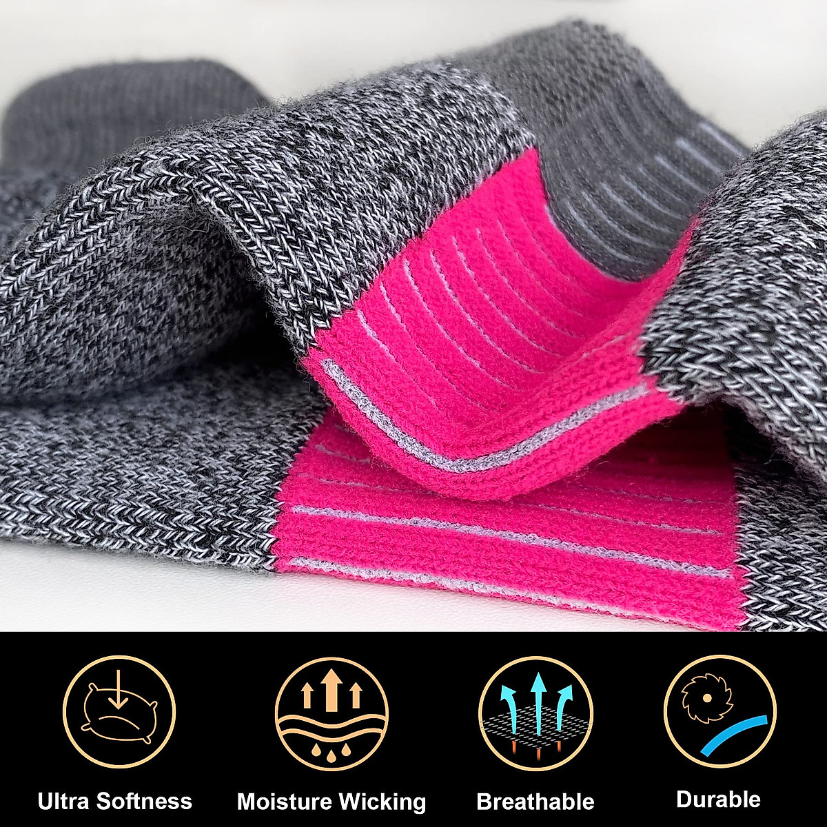 PHETAUM Women's Ankle Athletic Extra Cushion Running Socks, Size 6-9, Dark Gray, 6 Pairs