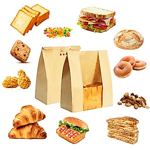 Bread Bags for Homemade Bread 25PCS Paper Bread Bags for Sourdough Large Bakery Bags with Window for Baked Food Packaging Storage Gift Giving Includes 25PCS Label Seal Stickers 13.7x8.3x3.5in