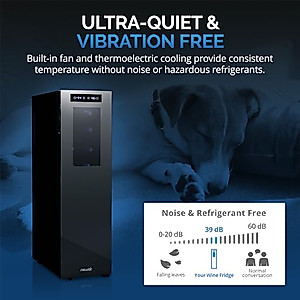 NewAir Shadow-T Series 18 Bottle Thermoelectric Wine Fridge, Dual Temperature Zones, Countertop Wine Refrigerator, Mirrored Compact Wine Cellar, Double-Layer Glass Door Cooler, Vibration-Free