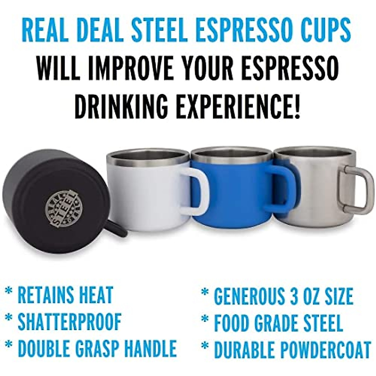 Real Deal Steel "Little Sipper 3 oz Insulated Espresso Cups - Premium Double Wall Set of 4 Demitasse