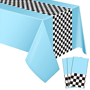 Irenare Car Birthday Party Supplies Racing Party Decorations 50s party Tablecloth Racetrack Table Runner Table Covers for Kids Boy Car Theme Birthday Party, 54 x 108 Inch (Sky Blue,3 Sheets)