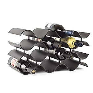 Bariboo Wine Rack. Stackable Countertop Wine Bottle Stand. 12 Bottles Wine Holder Organizer for Table Top, Pantry, Cabinet, Refrigerator. Wine Bar Quality Plastic Lightweight Storage (Black)