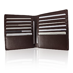 Extra Large Mens Leather Wallet with 12 credit card slots. Slim Minimalist Design, Not Bulky. Bifold Organizer. Wallet for Men. Dark Brown 5 x 4.25 in.