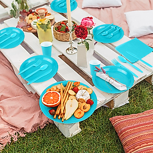 durony 350 Pieces Teal Blue Party Supplies Teal Blue Dinnerware Set Paper Plates Cup Napkins Serve 50 Guests for Birthday Wedding Baby Shower Party Family Picnic