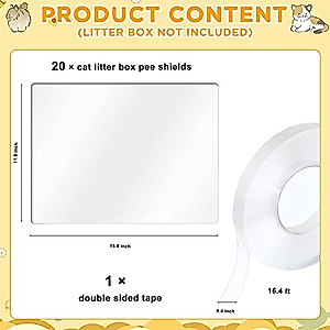 Maitys 20 Pcs Cat Litter Box Pee Shields Transparent Cat Litter Box Splash Guard Litter Pan Pee Shields for Open Top Litter Pan with Double Sided Tape, Litter Box Not Included, 12 x 16 Inch