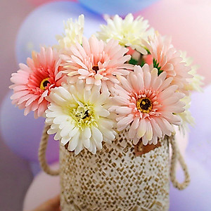 BigOtters Fake Daisy Fake Flowers, 14PCS Faux Gerbera Daisies African Silk Daisy Flowers Artificial for Wedding Bridal Bouquet Party Home Kitchen Decor(Pink and White)