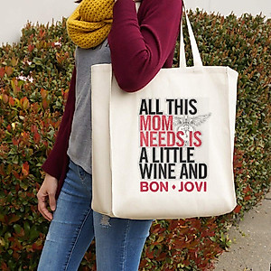 GRAPHICS & MORE Bon Jovi Mom Needs Wine and Jovi Grocery Travel Reusable Tote Bag