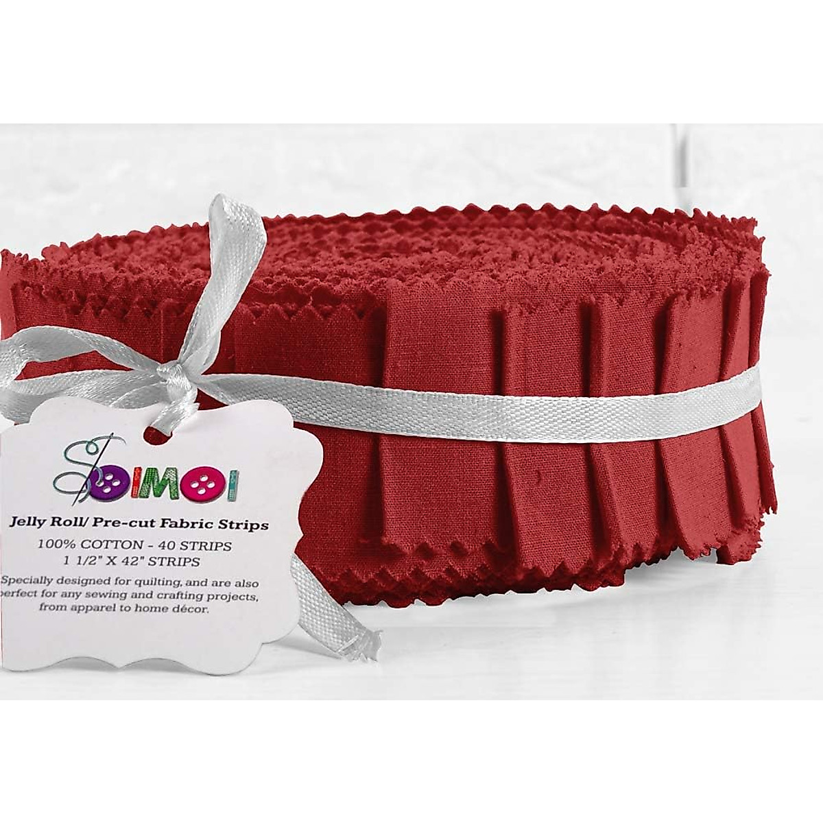 Soimoi 40Pcs Solid Red Cotton Precut Fabrics for Quilting Craft Strips 1.5 Inches Jelly Roll