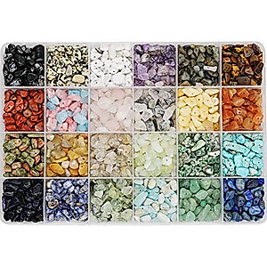 Civilipi 24 Color Gemstone Beads Natural Stones Chip Bead Irregular Shaped Bead Crystal Quartz Stone for DIY Earring Bracelet Necklace Making for Gift