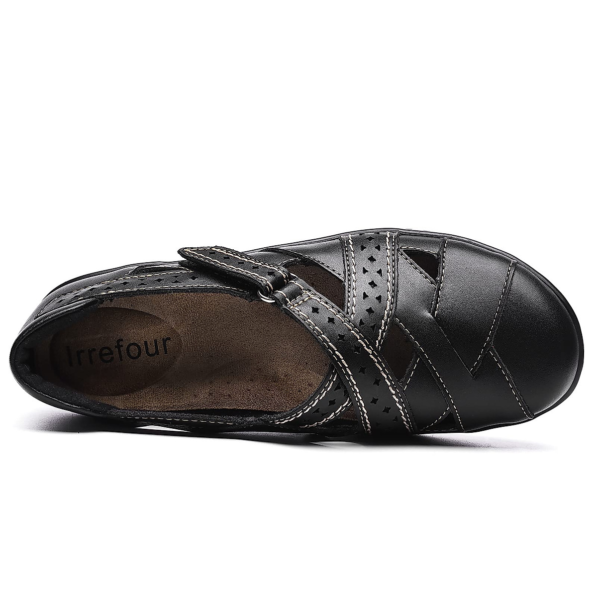 Irrefour Women's Classic Black Genuine Leather Casual Loafer Cute Slip-On Fashion Closed Toe Flat Sandal Comfy Work Sandal Everyday Walking Shoe 1607-HEI100