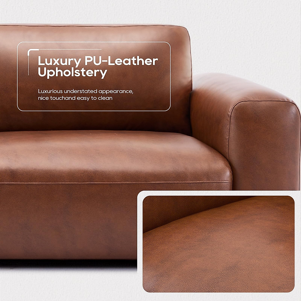 COLAMY 95" Oversized PU Leather Sofa, Comfy Sofa Couch with Extra Deep Seats, Wide Arm, Down Filled 3-Seater Modern Sofa for Living Room, Apartment Lounge-Auburn