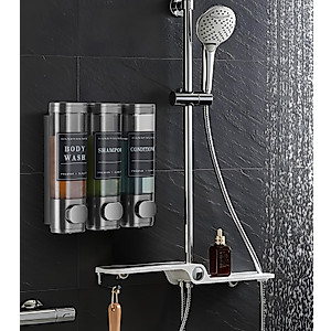 Cabo Deseado Shower Soap Dispenser Wall Mounted No Drill Shampoo Dispenser for Shower Wall Shampoo and Conditioner Dispenser Bathroom Hotel 3 * 300ml Gungray with Labels