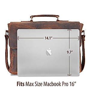 moonster Leather Messenger Bag for Men, Rustic Messenger Bag for Women – Handmade Full Grain Distressed Buffalo Leather – 16 Inch Laptop Bag with Padded Compartment, Pockets & Adjustable Strap