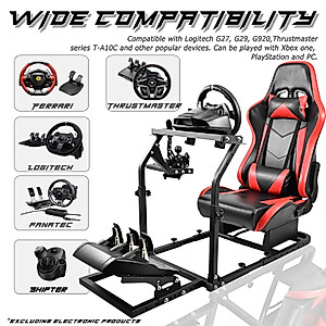 Anman Generic Racing Simulator Cockpit with Racing Seat fit for Logitech Fanatec Thrustmaster G27,G29,G920,T500RS,T300RS,Racing Wheel Stand Video Game fit for PC,PS4,Xbox,Wheel Shifter Pedals Without