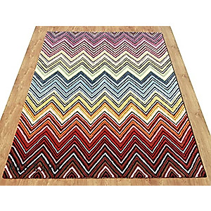 Magic Zig Zag 5' X 8' Feet Multi Color Hand Tufted Modern Style 100% Wool Area Rug/Carpet