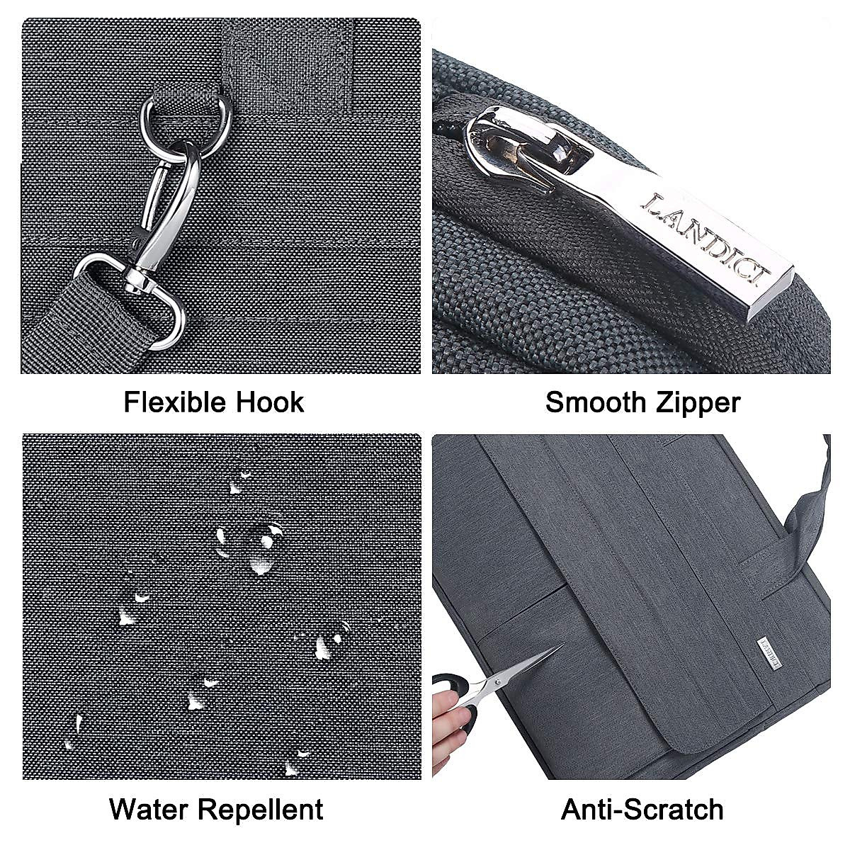 LANDICI Laptop Bag Carrying Case 13-14 inch with Shoulder Strap, Slim Waterproof Computer Sleeve Compatible with MacBook Air 13/13.3 M1 M2, MacBook Pro 13/14, Chromebook 14, Grey