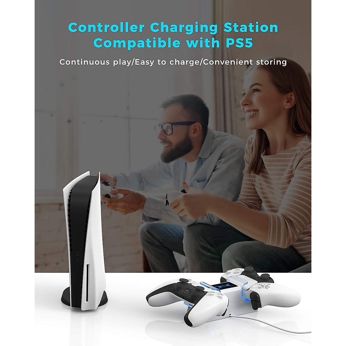 Vivefox Upgraded PS5 Controller Charger, Dual Charging Dock Station for Playstation 5 PS5 Controller with 5V/1.2A Fast Charging Cable, Playstation 5 Charging Station with LED Indicator