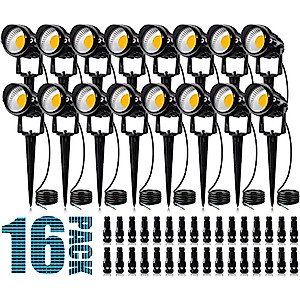 SUNVIE 12W Landscape Lighting Low Voltage Landscape Lights with Connectors Outdoor LED Landscape Lights 3000K Waterproof Tree Flag Lights Landscape Spotlights with Stand for Garden Yard Path, 16 Pack
