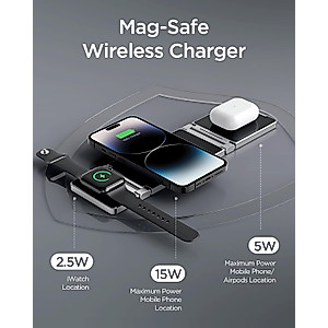 Magnetic Charging Station,Hohosb 3 in 1 Foldable Zinc Alloy Wireless Charger Stand[Compatible with Magsafe Charger] for iPhone 15/14/13/12 Series, AirPods Pro/3/2,Apple Watch/iWatch-Black