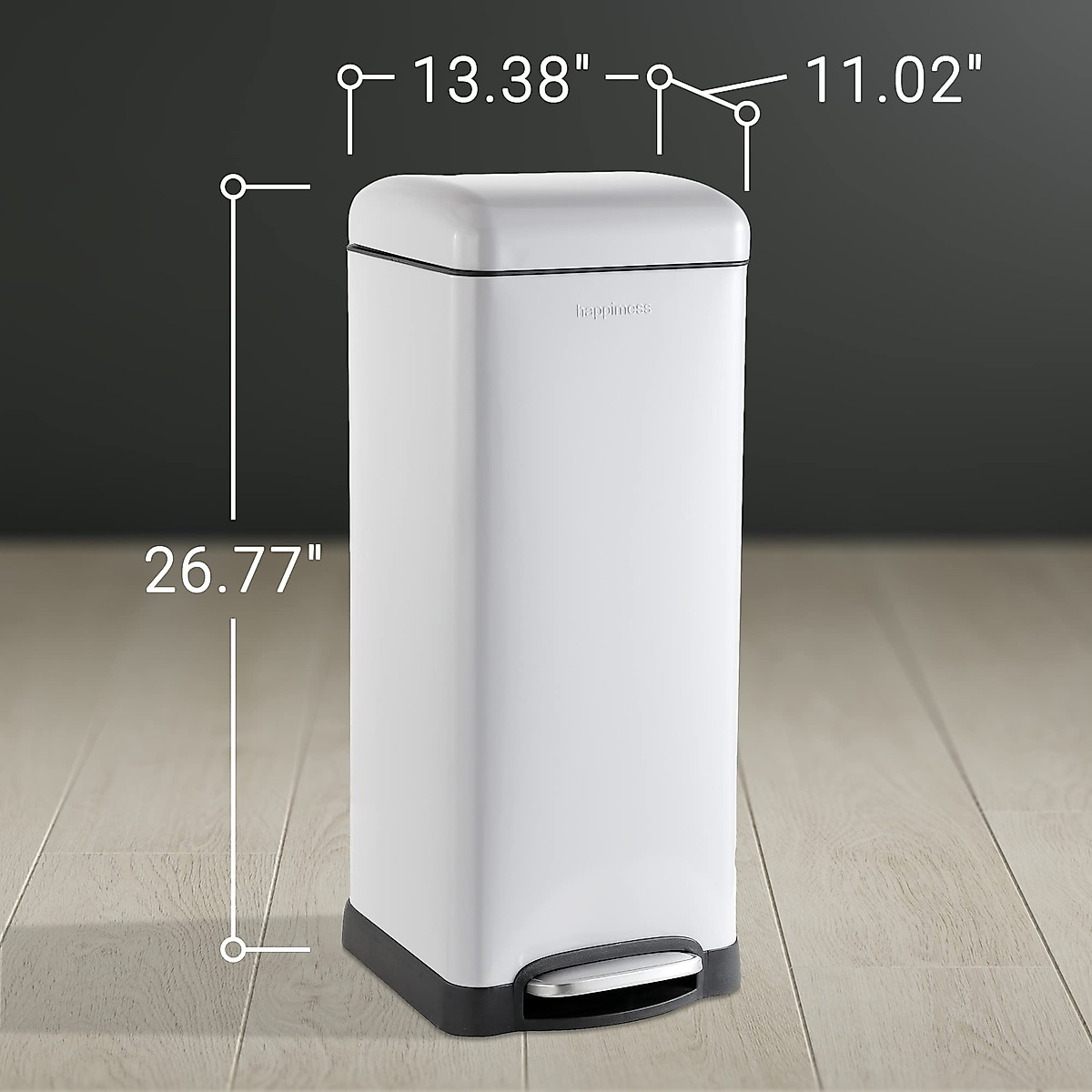 happimess HPM1007C Betty Retro 8-Gallon Step-Open Trash Can with Soft-Close Lid, Fingerprint Resistant, Modern, Minimalistic for Home, Kitchen, Laundry Room, Office, Bedroom, Bathroom, Gray