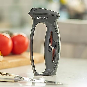 Smith’s 50000 V-Slot Knife & Scissor Sharpener – Straight Blade Sharpening - Large Scissors & Shear Sharpening Slots – Kitchen Tool - Soft Grip Handle – Comfortable Grip