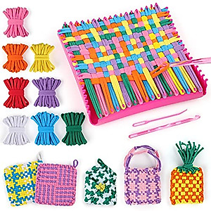 PREBOX Weaving Loom Kit Toys for Kids and Adults, Potholder Loops Crafts for Girls Ages 6 7 8 9 10 11 12, 7" Pot Holder Loom Knitting Kits and Gifts for Kids and Beginners, Make 6 Masterpieces