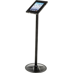Displays2go iPad and Tablet Floor Stand, Locking, 360-degree Rotating Enclosure, Cable Management (Black Steel/Aluminum)