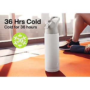 ENCOOL Insulated Stainless Steel Water Bottle with Straw and Carry Loop, Double Wall Cold for 36 Hours, Tritan Leak Proof Lid for Sports, Travel, 24 oz, Snowflake