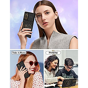 Goocrux (2in1 for Samsung Galaxy S22 Ultra Case Sun Moon Stars for Women Girls Cute Phone Cover Fashion Golden Star Print Pattern Design with Slide Camera Cover+Ring Holder Cases for S22 Ultra 6.8''