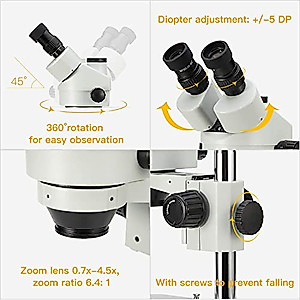 SWIFT Professional Trinocular Stereo Zoom Microscope,WF10X Eyepieces,3.5X-90X,0.7X-4.5X Zoom Objective,56-Bulb LED Ring Light, 0.5X 2.0X Barlow Lenses,Large Pillar-Style Table Stand