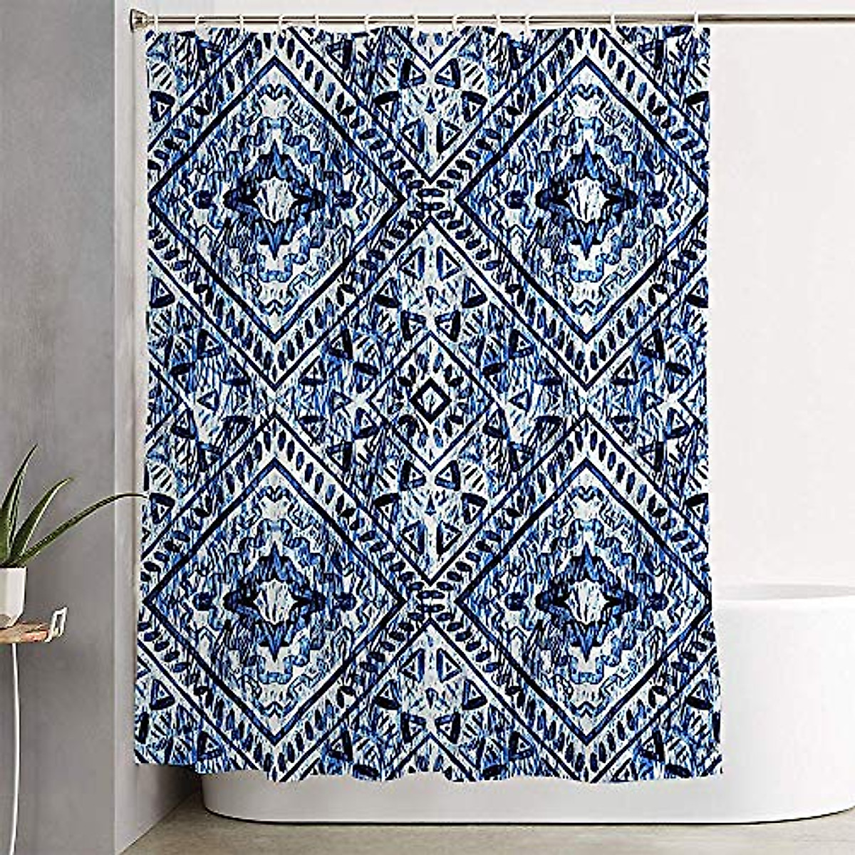 Lacfiora Bathroom Shower Curtains Set Ink Painting Repeating Winter Season Watercolor Cold Hand Painted Blue Backdrop Sky Beauty Fashion Shower Curtain Waterproof Fabric with Hooks 72 x 78 Inches