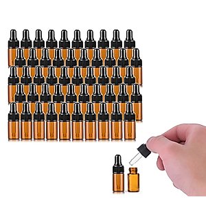 50 Pack,3ml Amber Glass Dropper Vial for Essential Oils,Empty Glass Eye Dropper Bottle With Black Screw Cap,Glass Liquid Pipette Travel Test Sample Perfume Vial-Transfer Pipette Included