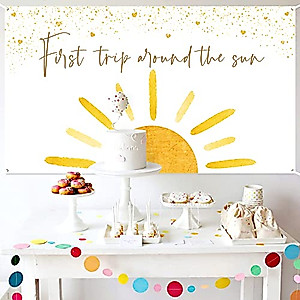 OSNIE Boho Sun First Trip Around the Sun First Birthday Photography Backdrop Banner Muted Sunrise Wall Hanging Decor Sun Theme 1st Birthday Party Photo Background Decoration Supplies for Boys Girls