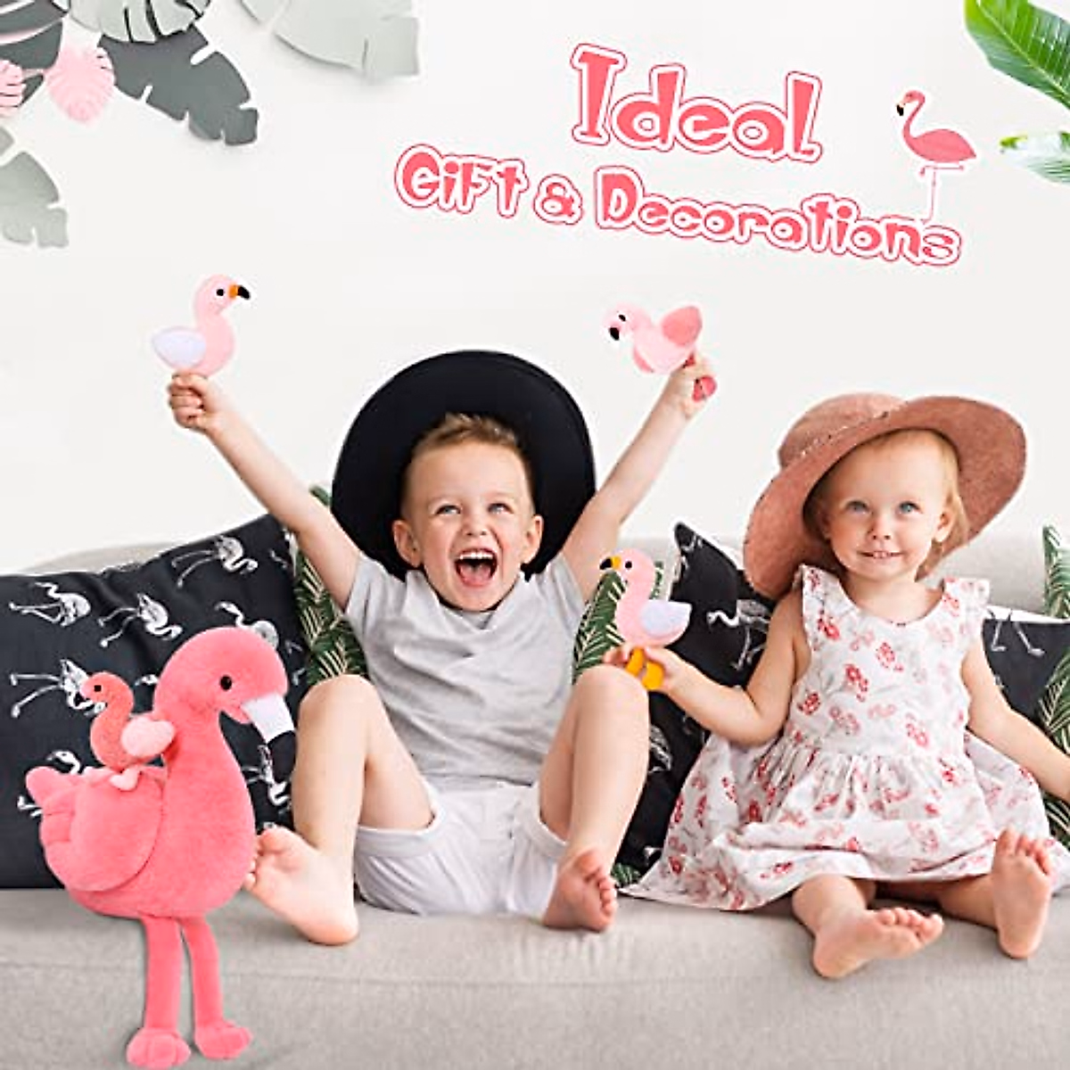 MorisMos Plush Flamingo Stuffed Animal-18 Inch Mommy Stuffed Flamingo with 4 Baby Flamingo Plush Toys Inside Zipper Tummy, Pink Flamingo Toy Gift for Girl Women Decor Birthday Christmas Valentines