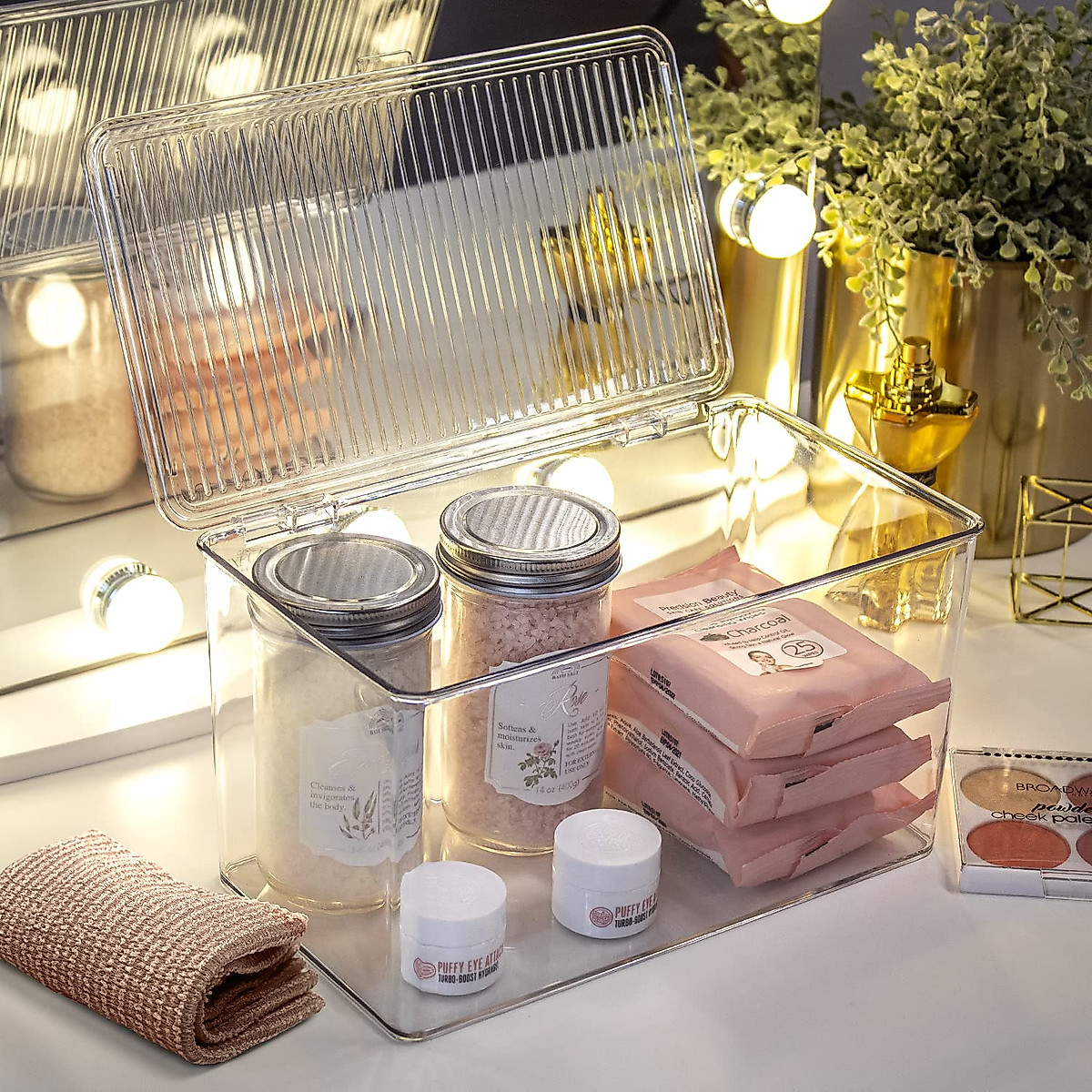 Sorbus Durable Plastic Storage Bins with Lids- Stackable Refrigerator Organizer Bins- MultiPurpose & Versatile- Lightweight Pantry Organizer- Perfect Cabinet Organizers and Storage for Kitchen- 2 Pack