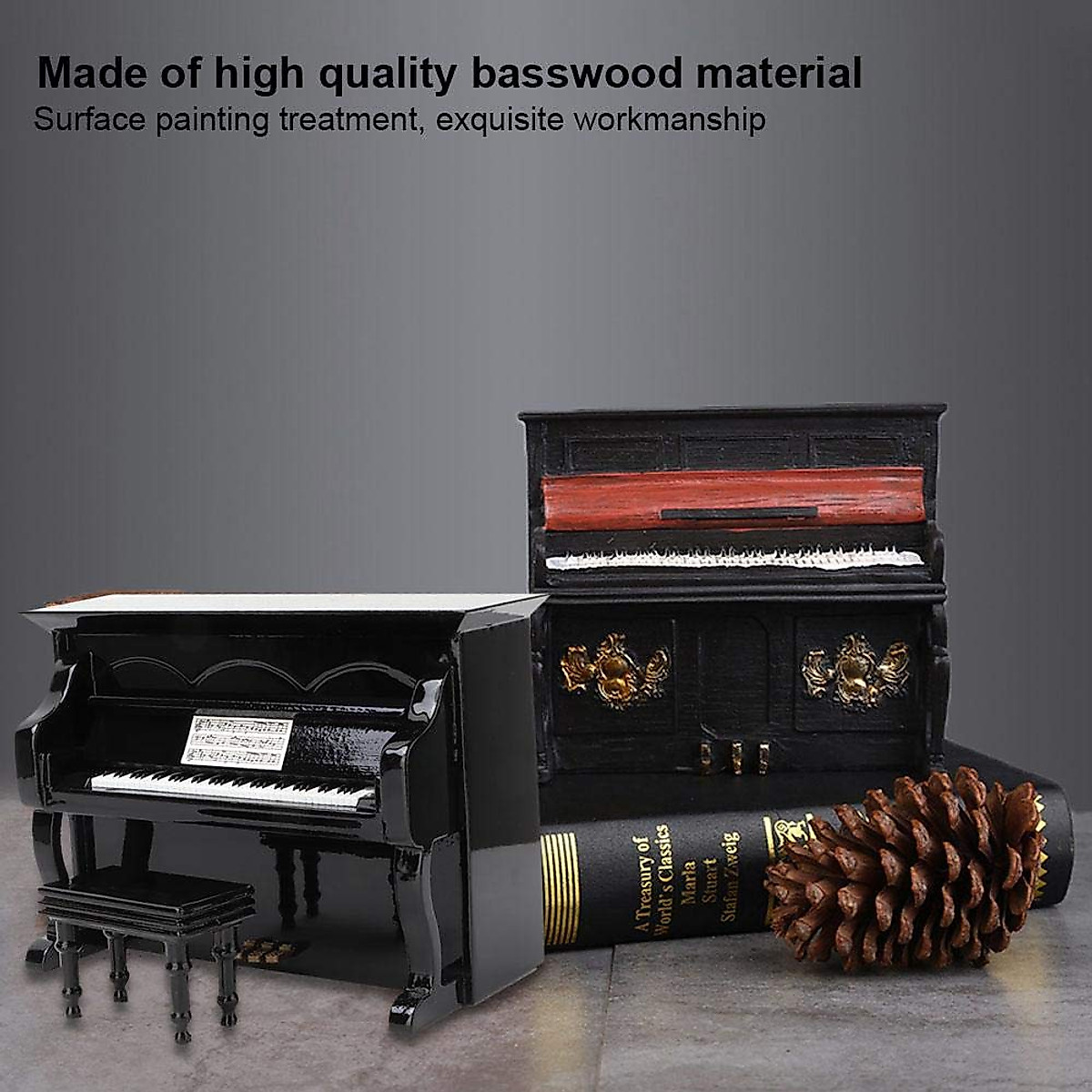 FTVOGUE Miniature Wooden Piano Model Musical Instrument Model Home Decor Ornaments Furniture Scene Accessories