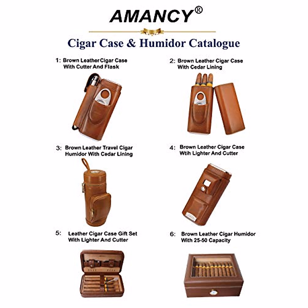 AMANCY Premium Handy Black Leather Travel Cigar Humidor Case with Accessory Pocket , Conveniently Carry Lighter and Cutter