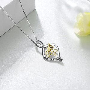 SVODEA Infinity Heart Necklace for Women,18K Yellow Gold Plated 925 Sterling Silver Bee honeycomb Pendant Necklaces,Cute Animal Jewelry Gift for Mom Woemn,18''-20''