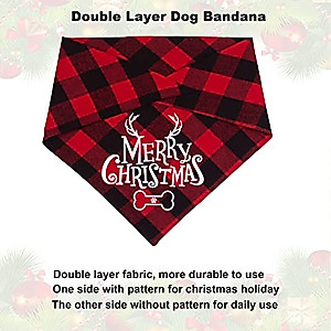 PTDECOR 2 Pack Christmas Dog Bandanas Red Green Plaid Dog Scarf Bibs Kerchief Set Merry Christmas Dog Costume Accessories Bandanas for Small Medium Large Dogs Pets